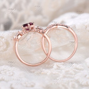 Unique Teardrop Ruby Engagement Ring Set Rose Gold Seven Stone - Etsy