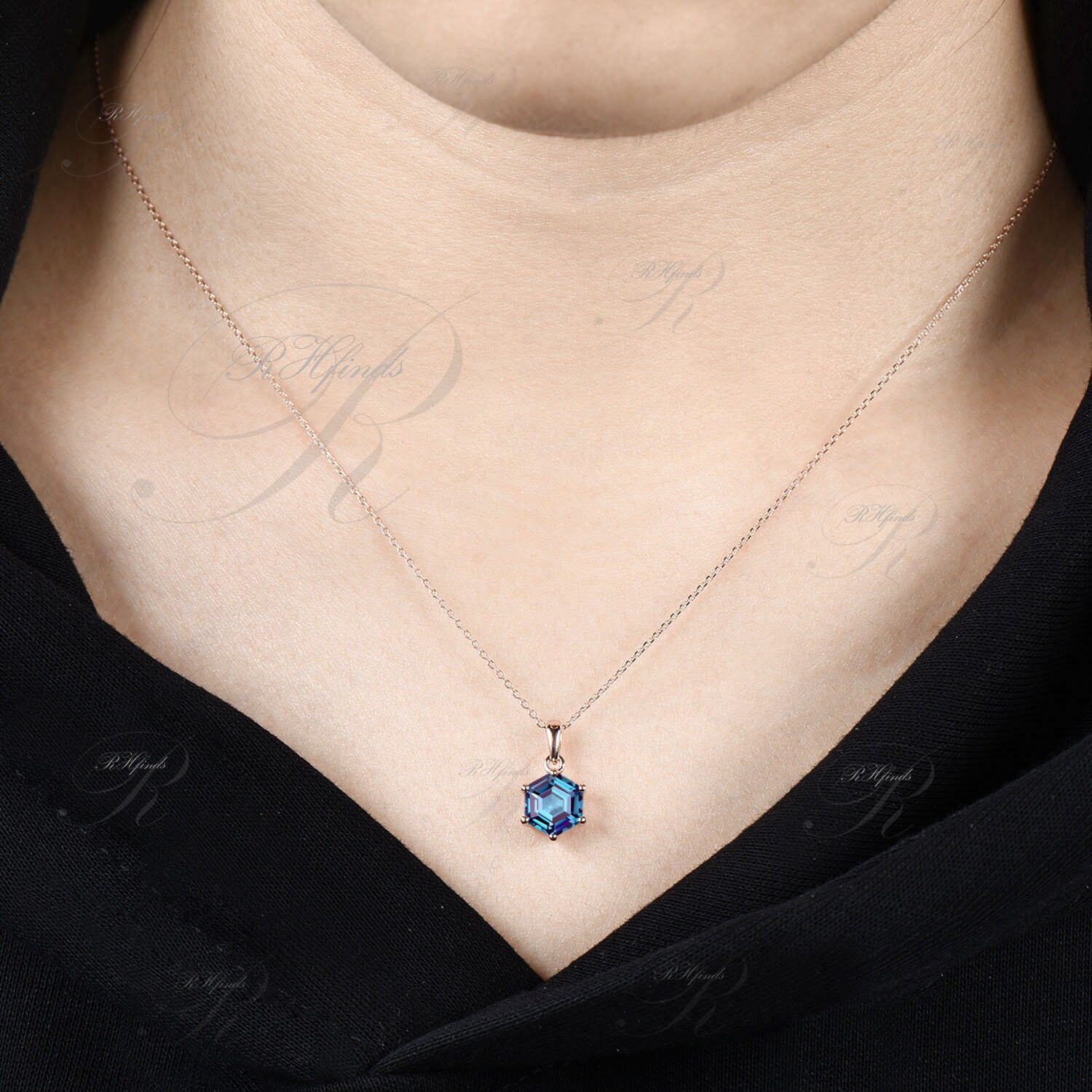 Unique Hexagon Cut June Birthstone Alexandrite Jewelry Set Minimalist ...