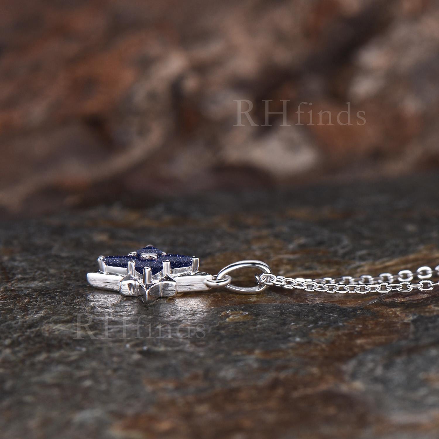 Dainty Kite Cut Galaxy Blue Sandstone Necklace Minimalist North Star ...
