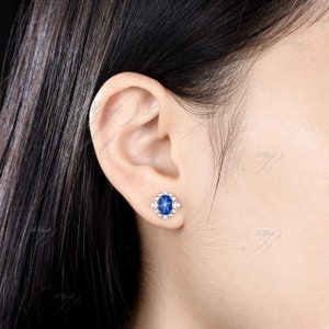 Unique Oval Cut Blue Star Sapphire Stud Earrings Art Deco Moon Star ...