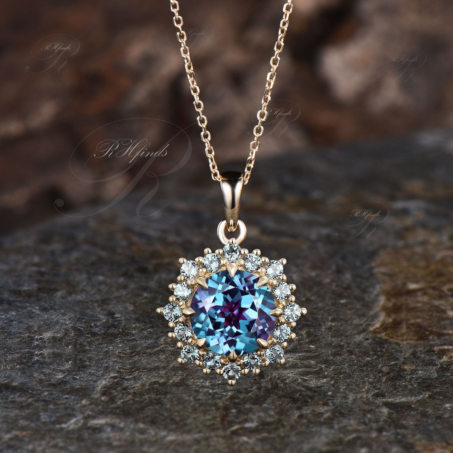 Minimalist Round Cut Alexandrite Necklace Delicate 14k Yellow Gold ...