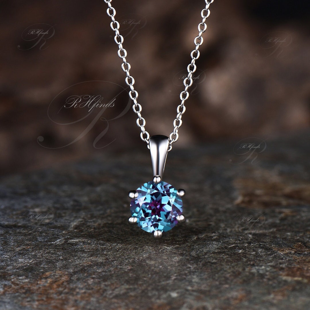 Delicate Round Cut Alexandrite Necklace Unique June Birthstone Color ...