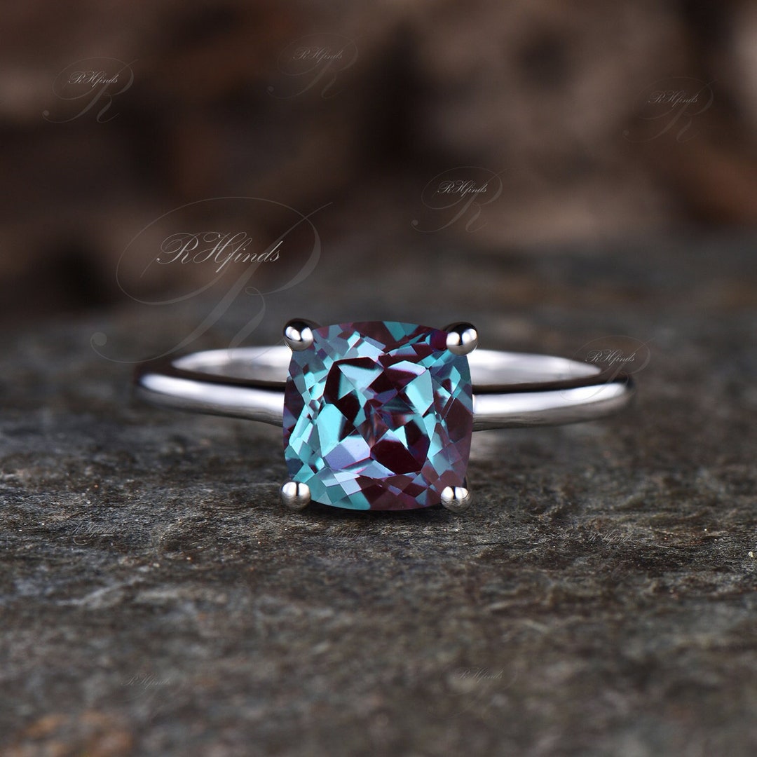 Dainty Alexandrite Solitaire Ring Art Deco Cushion Cut Alexandrite ...