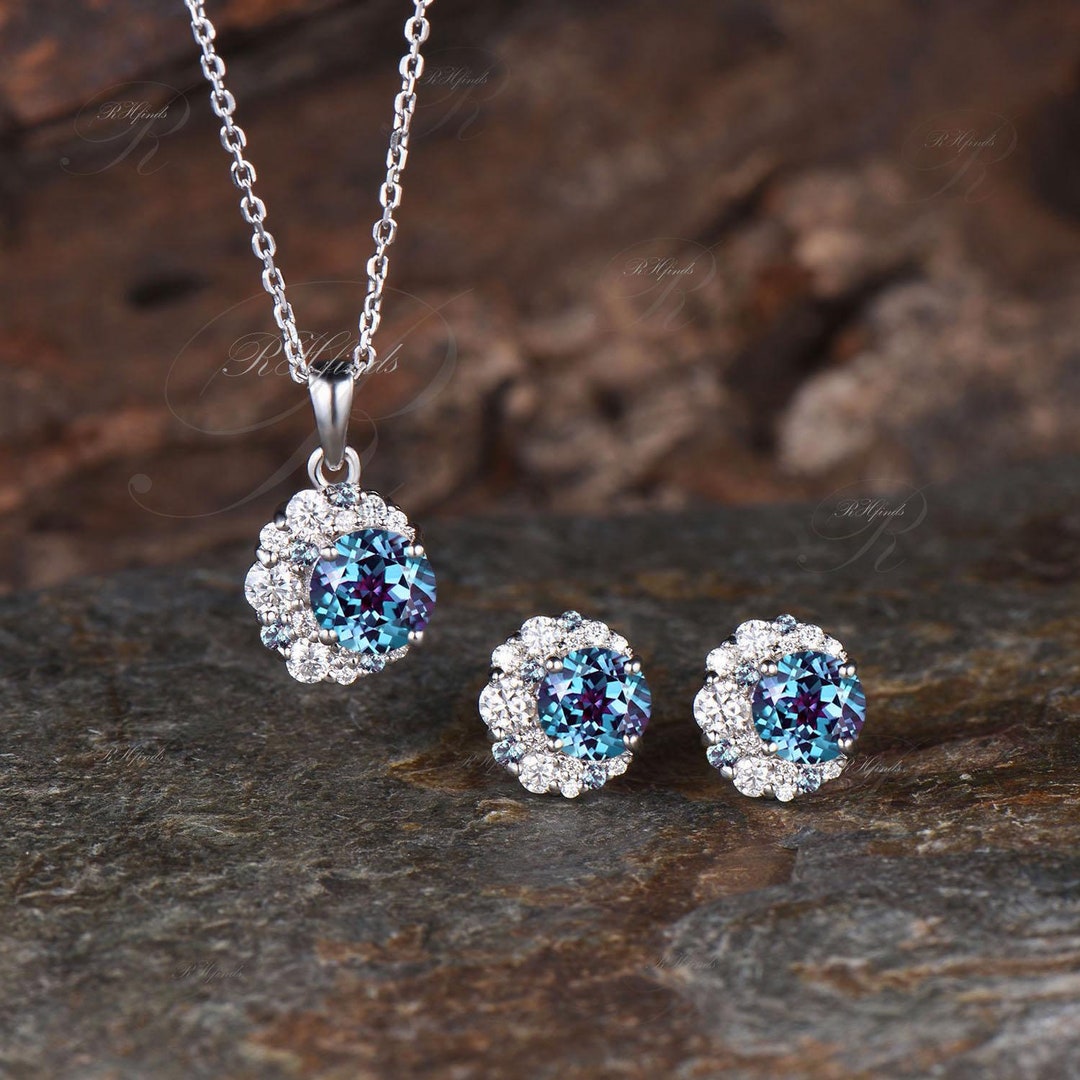 Art Deco Round Cut June Birthstone Alexandrite Birthday Set Dainty ...