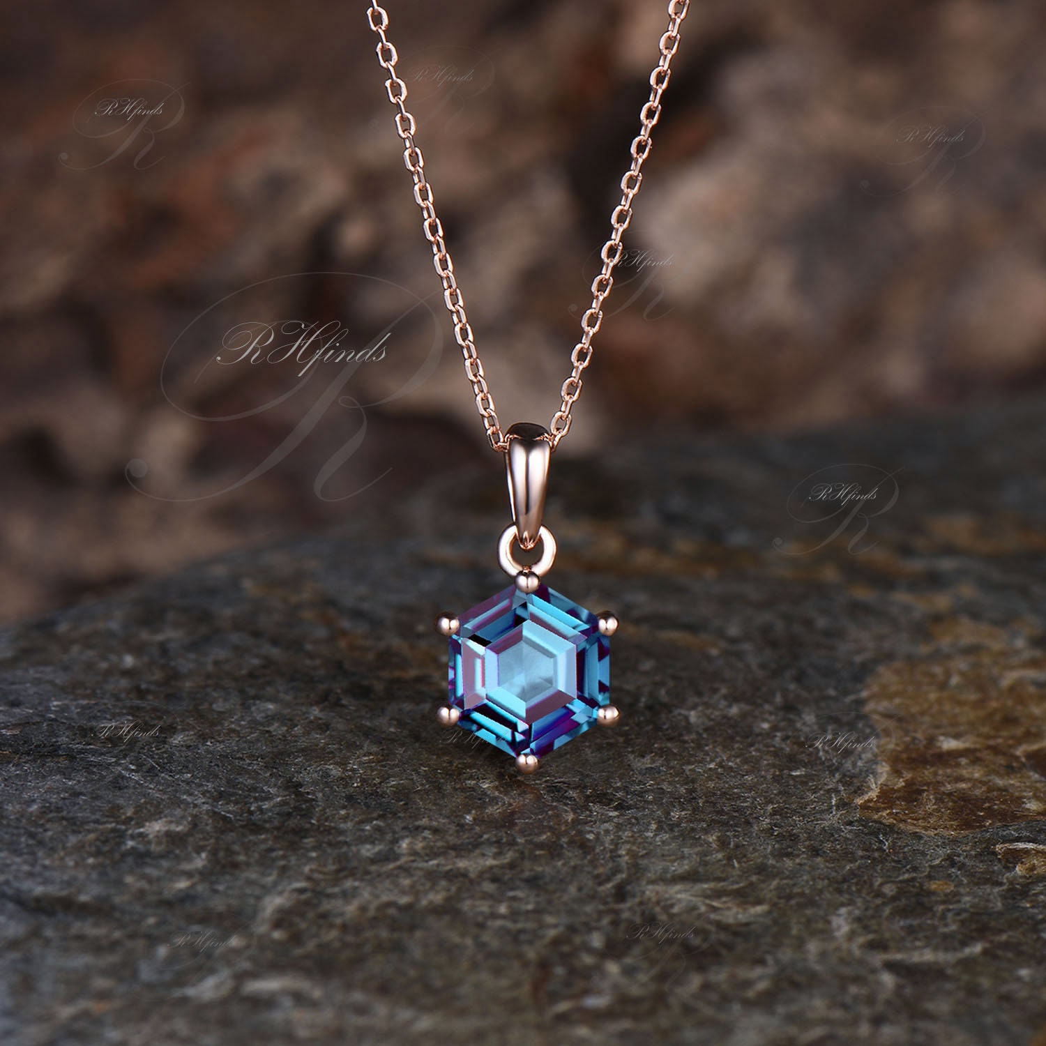Unique Hexagon Cut June Birthstone Alexandrite Jewelry Set Minimalist ...