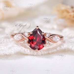Unique Teardrop Ruby Engagement Ring Set Rose Gold Seven Stone - Etsy