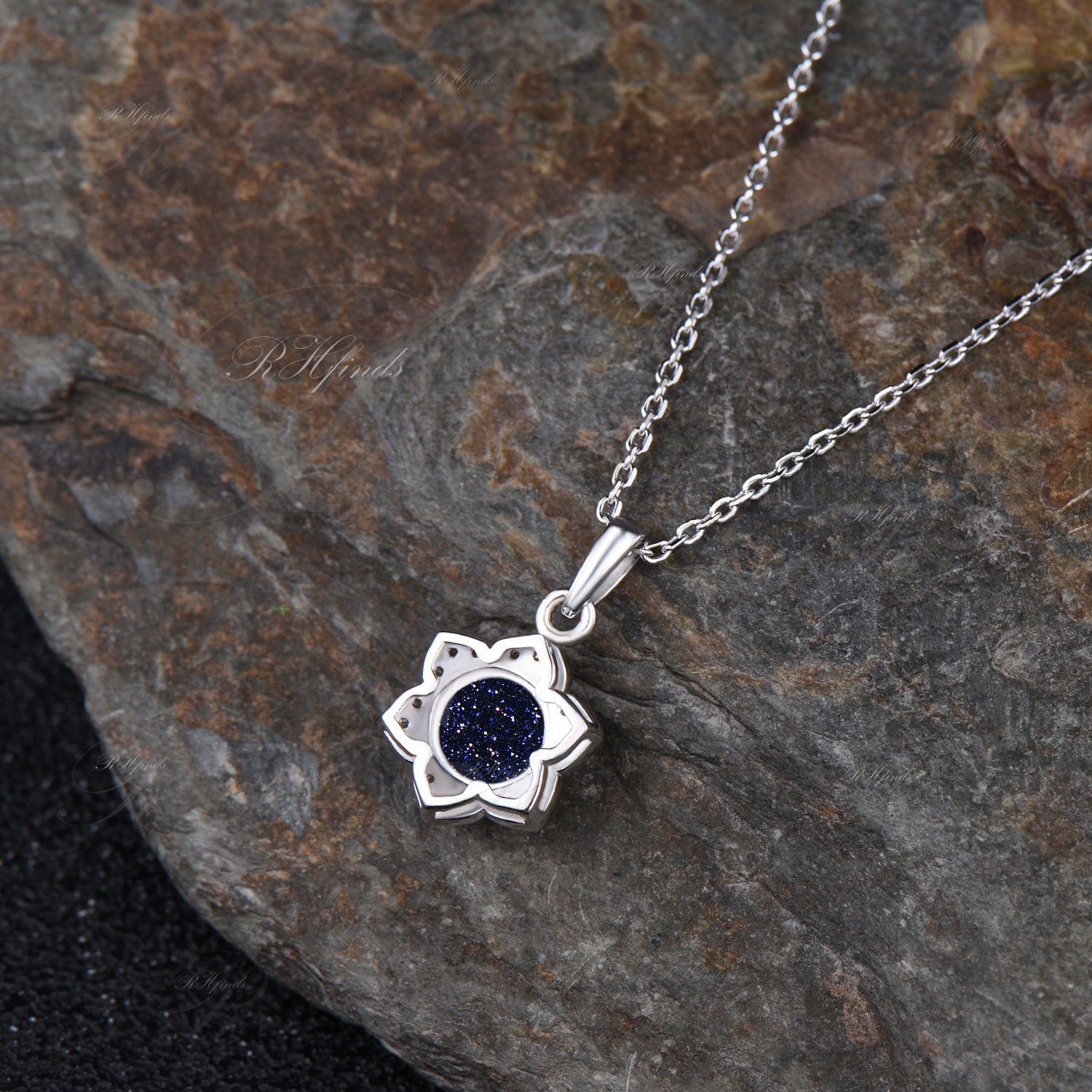 Galaxy Round Cut Blue Sandstone Necklace Unique Blue Gemstone ...