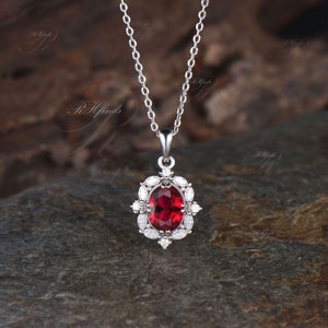 Vintage Oval Cut Ruby Necklace Antique July Birthstone Red Gemstone ...