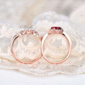 Teardrop Ruby Ring Set 6x8mm Ruby Engagement Ring Sterling Silver Rose ...