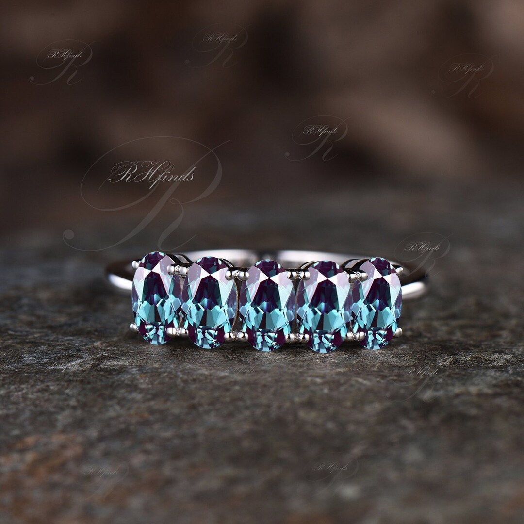 Dainty Oval Cut Alexandrite Wedding Band June Birthstone Color Change ...
