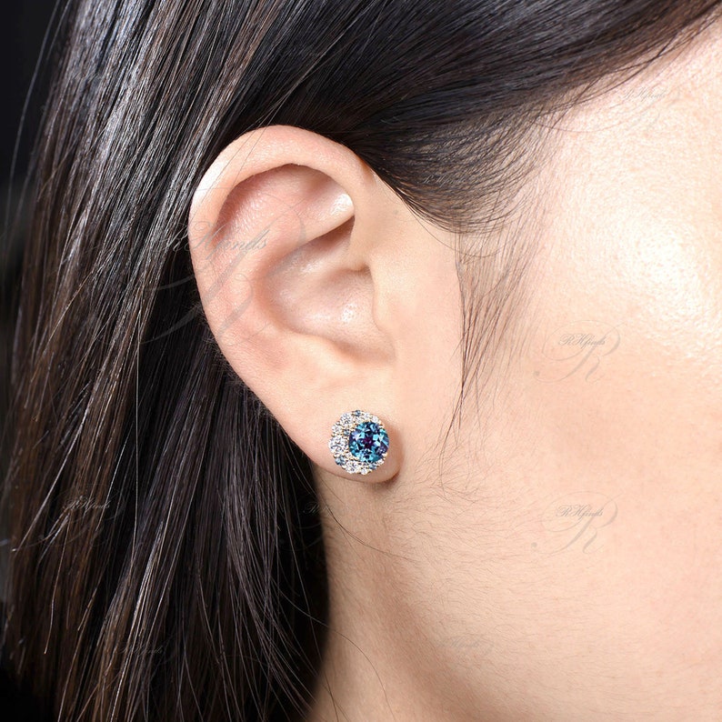 Unique Round Alexandrite Stud Earrings Art Deco June Birthstone ...