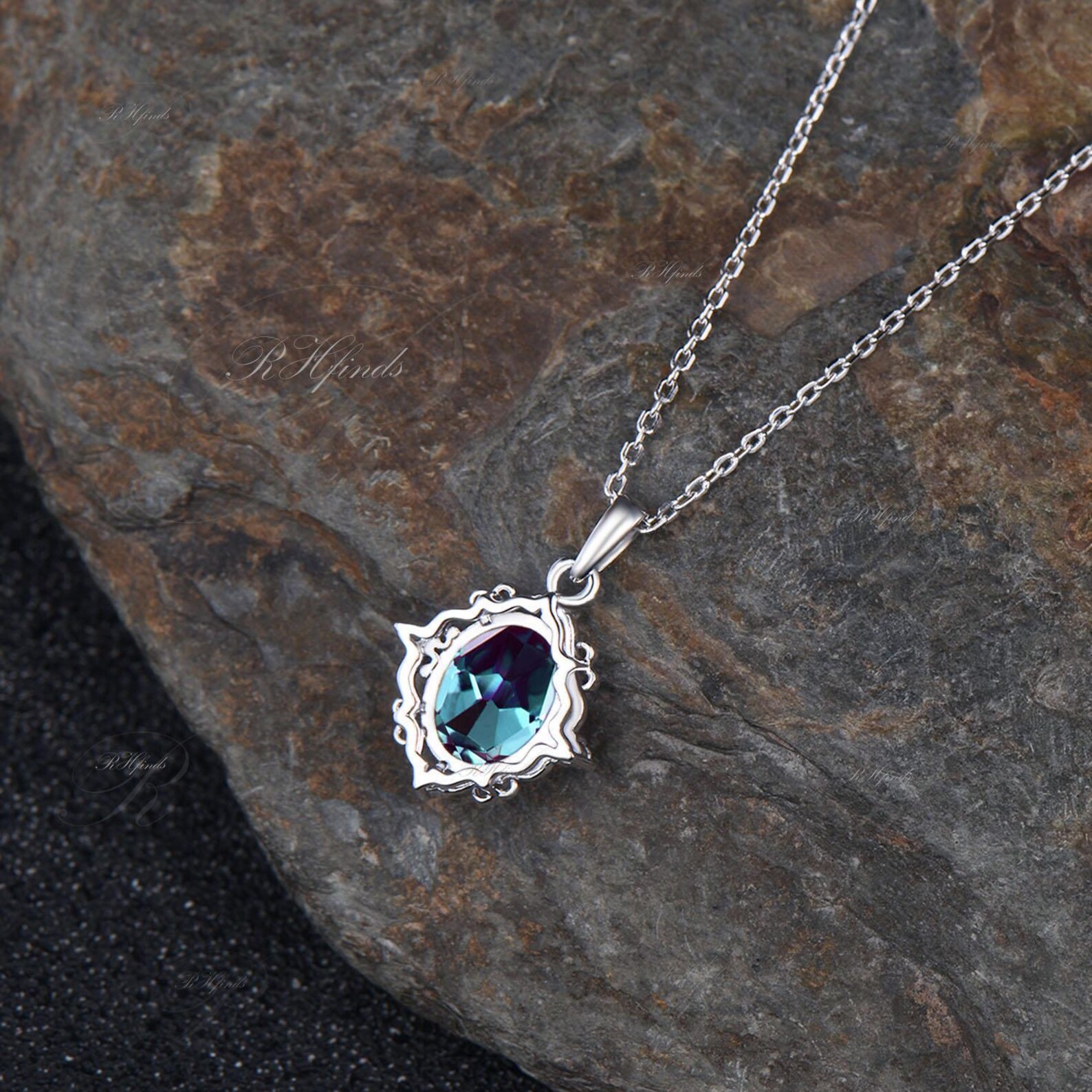 Vintage Oval Cut Alexandrite Necklace Milgrain June Birthstone Pendant ...