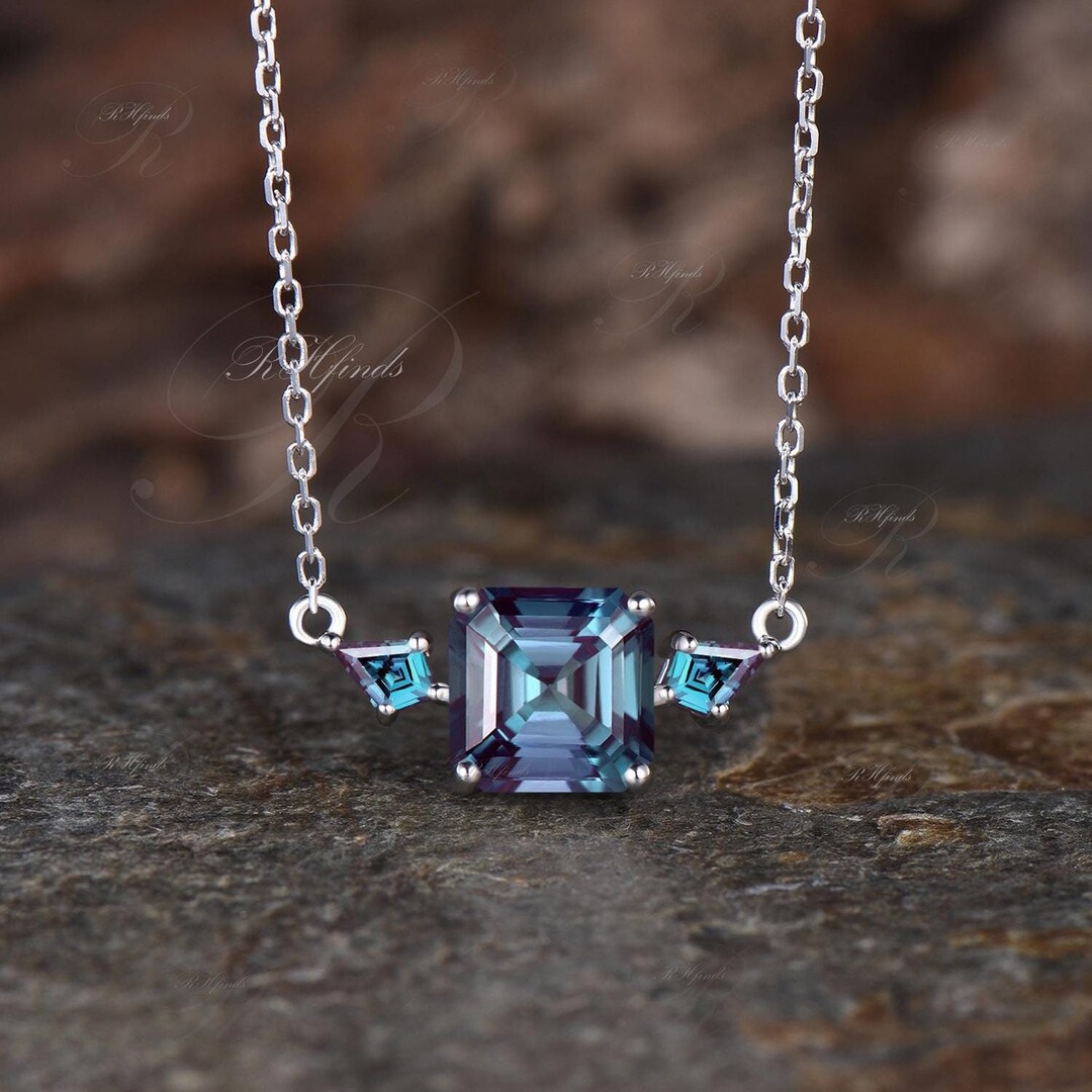 Dainty 2ct Asscher Cut Alexandrite Necklace Unique June Birthstone ...
