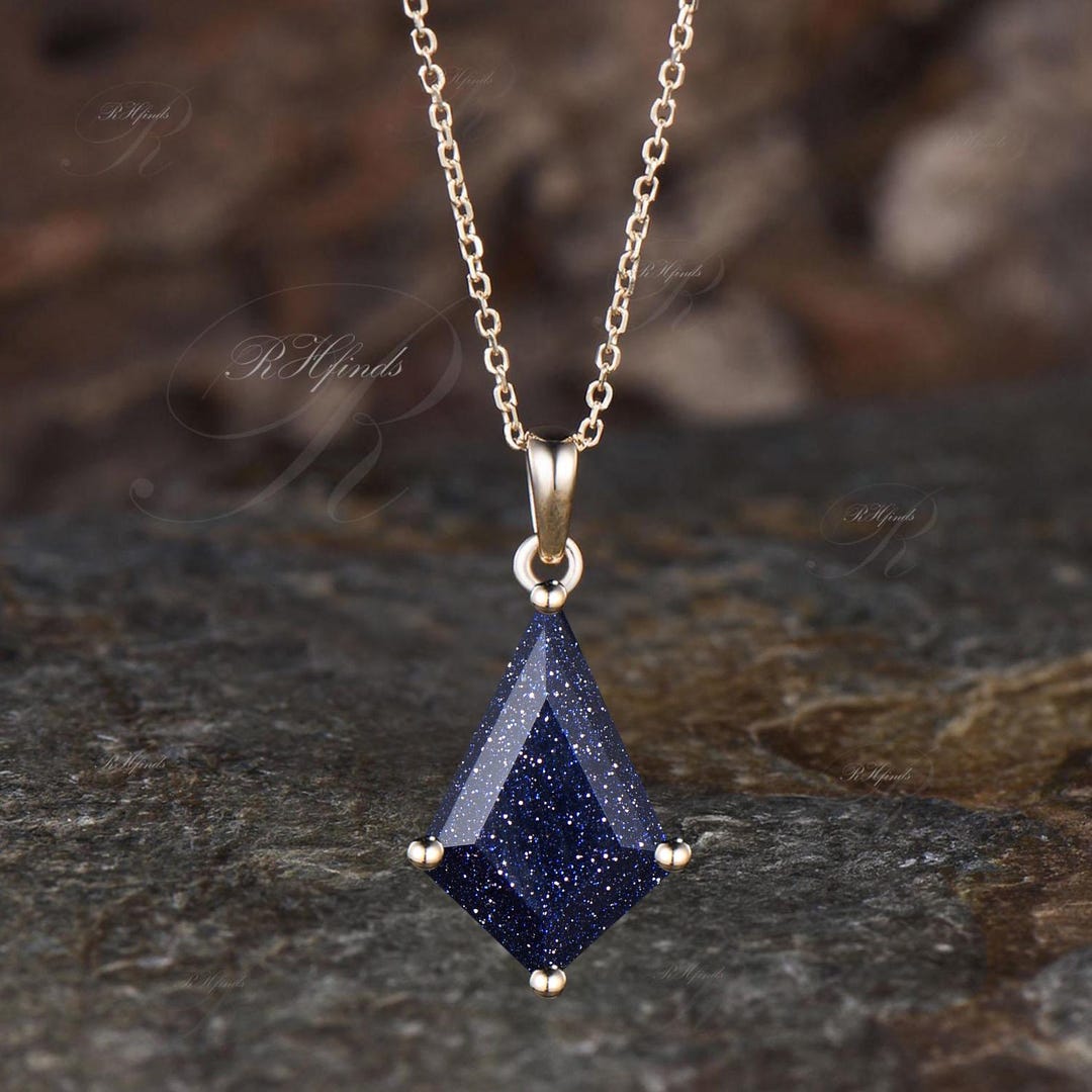 10x13mm Kite Cut Galaxy Blue Sandstone Necklace Minimalist Solitaire ...