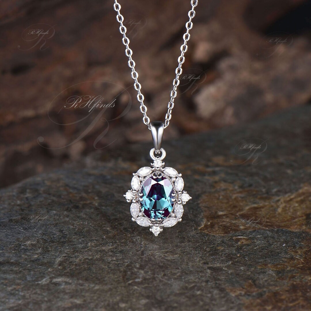 Delicate Oval Cut Alexandrite Necklace Minimalist June Birthstone ...