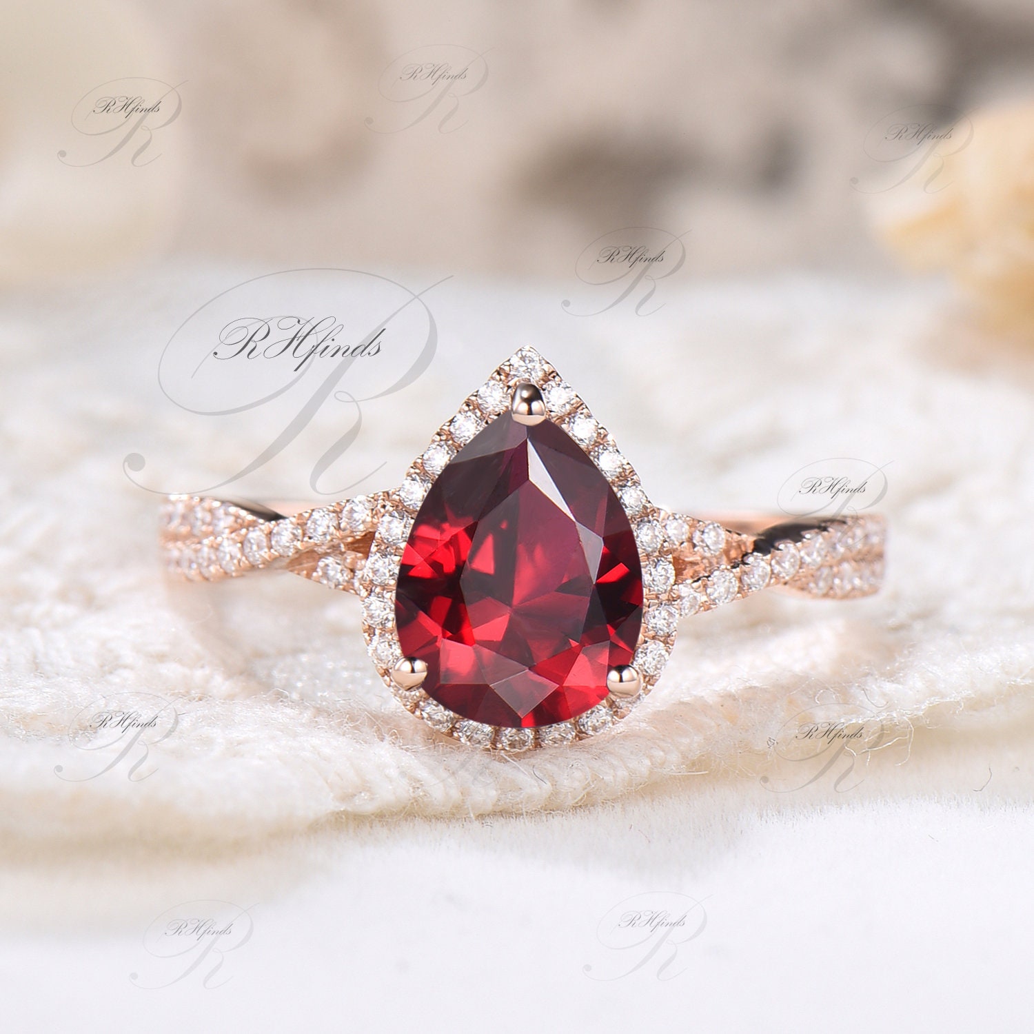 Unique Pear Cut Ruby Engagement Ring Set Vintage July - Etsy