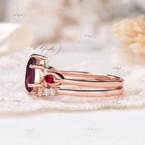 Unique Teardrop Ruby Ring Set Vintage Pear Cut Ruby Engagement Ring Set Art Deco Open Gap ...