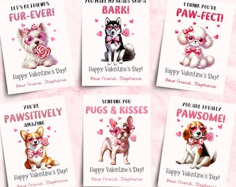 Printable Dog Valentine's Day Cards, Puppy Valentine’s Day Cards, Kids ...