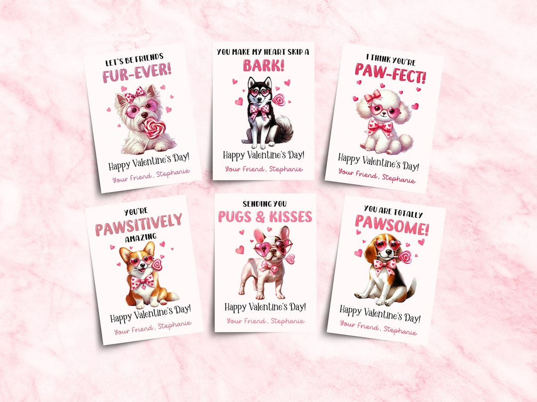 Puppy Valentine’s Day Cards, Printable Dog Valentine's Day Cards, Kids ...