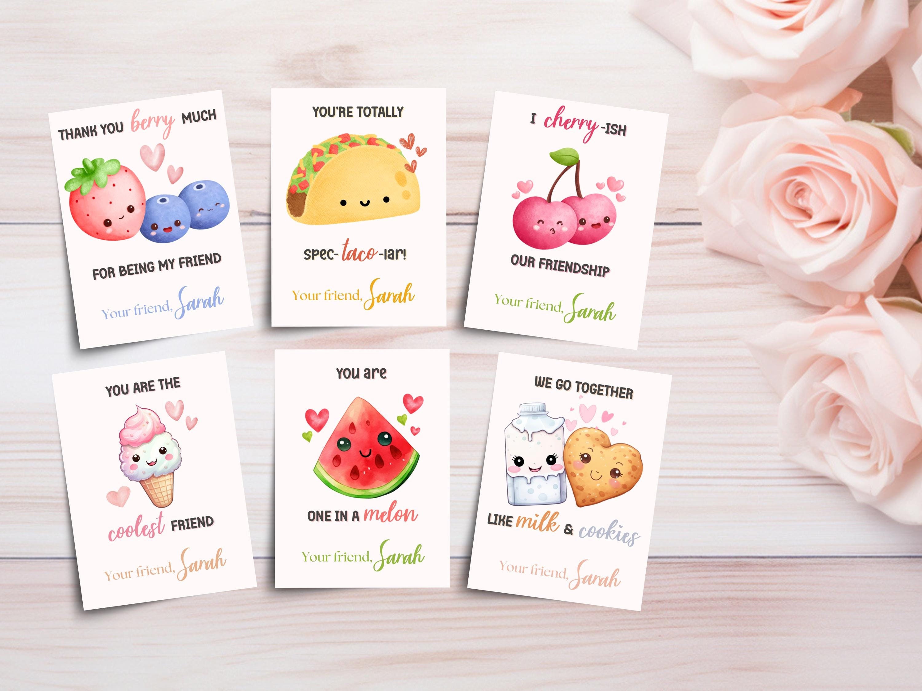 Kawaii Food Pun Valentine's Day Cards: Classroom Gift Tags (digital ...