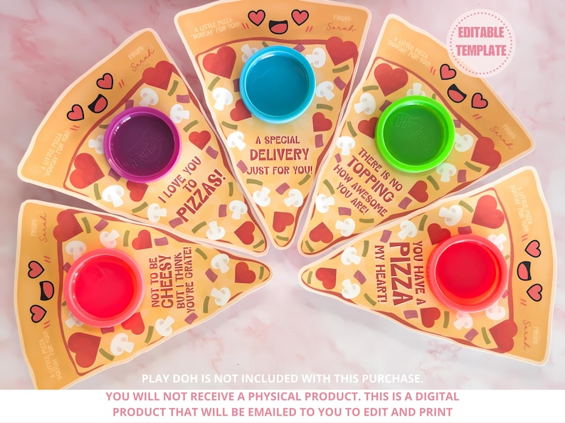 Pizza Play Dough Valentine Cards: Printable Non-candy Valentines ...