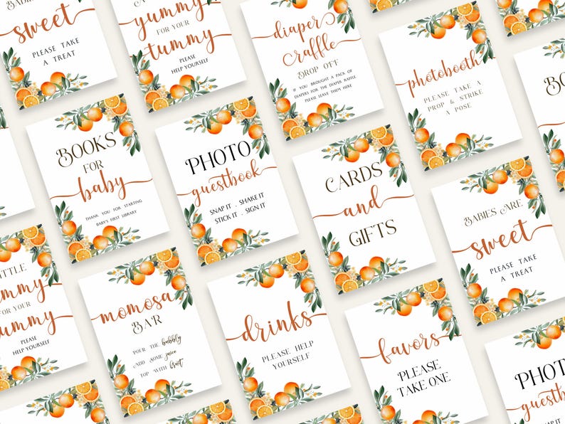 Little Cutie Baby Shower Signs Bundle: Clementine Theme (digital ...