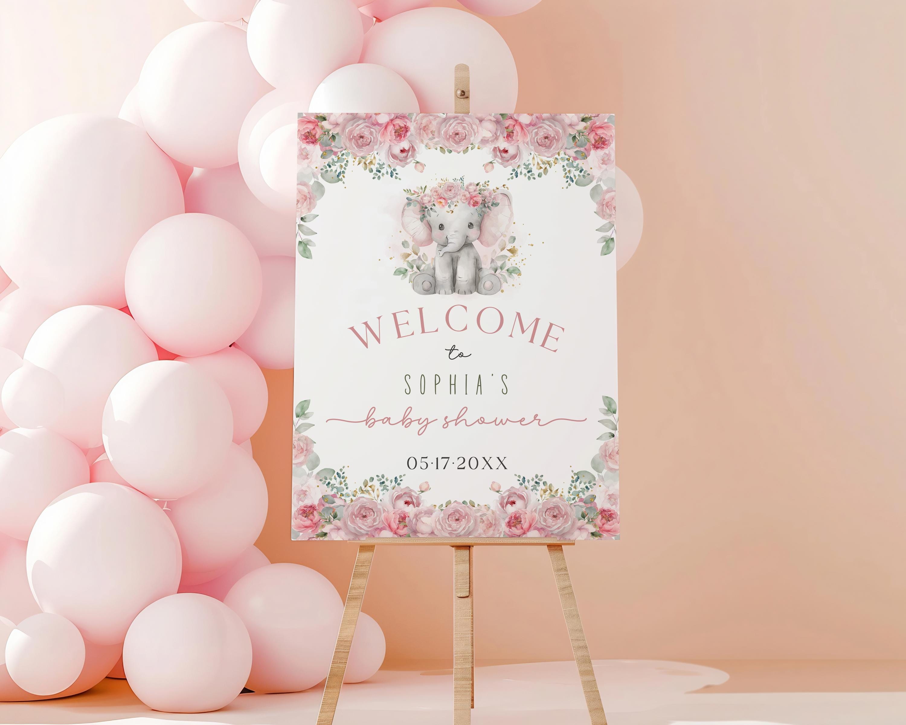 Pink Elephant Baby Shower Welcome Sign: Editable Template (digital ...