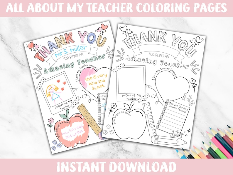 Teacher Appreciation Coloring Page: All About My Teacher Printable ...