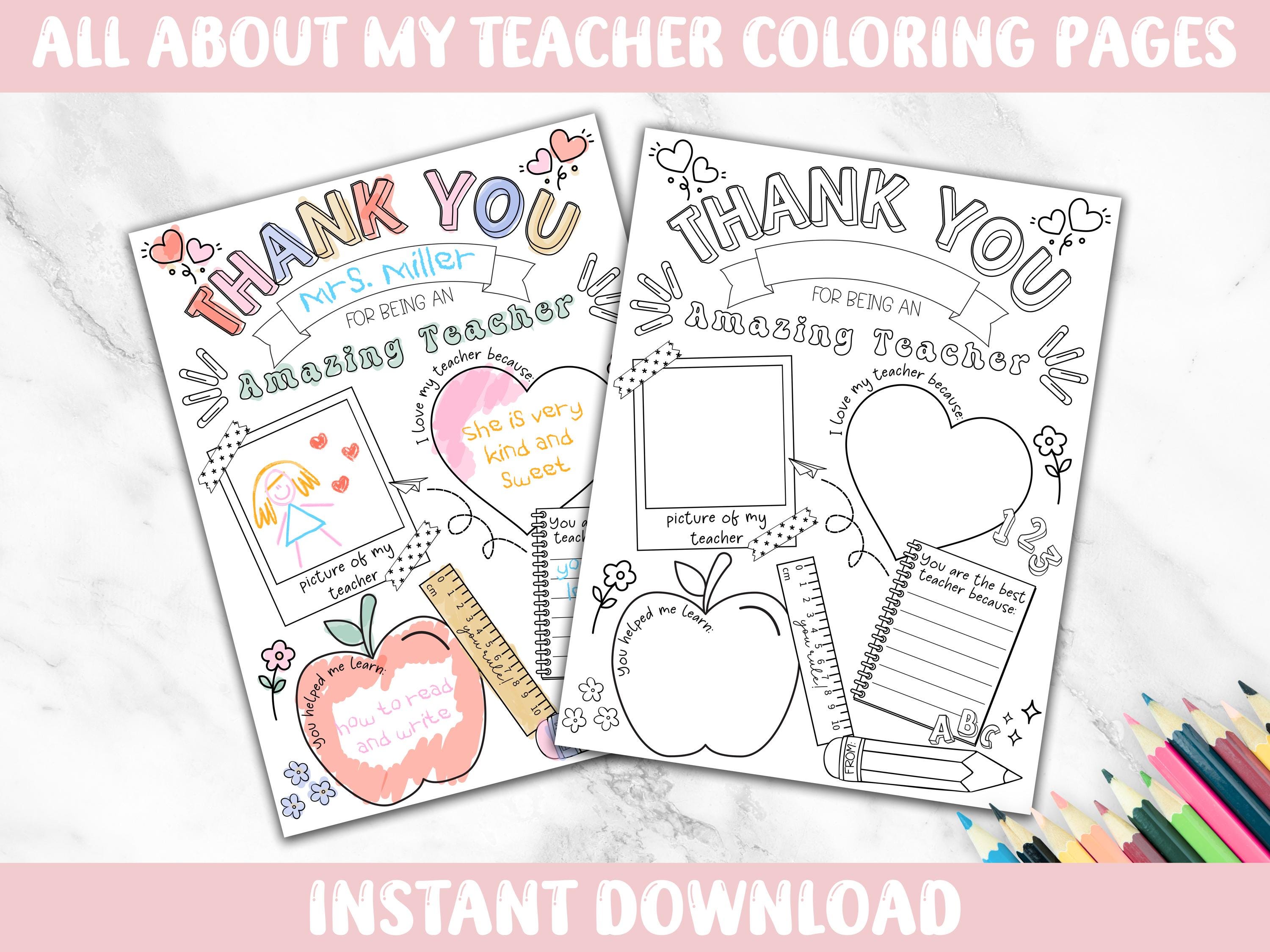 All About My Teacher Printable, Teacher Appreciation Printable, Teacher ...