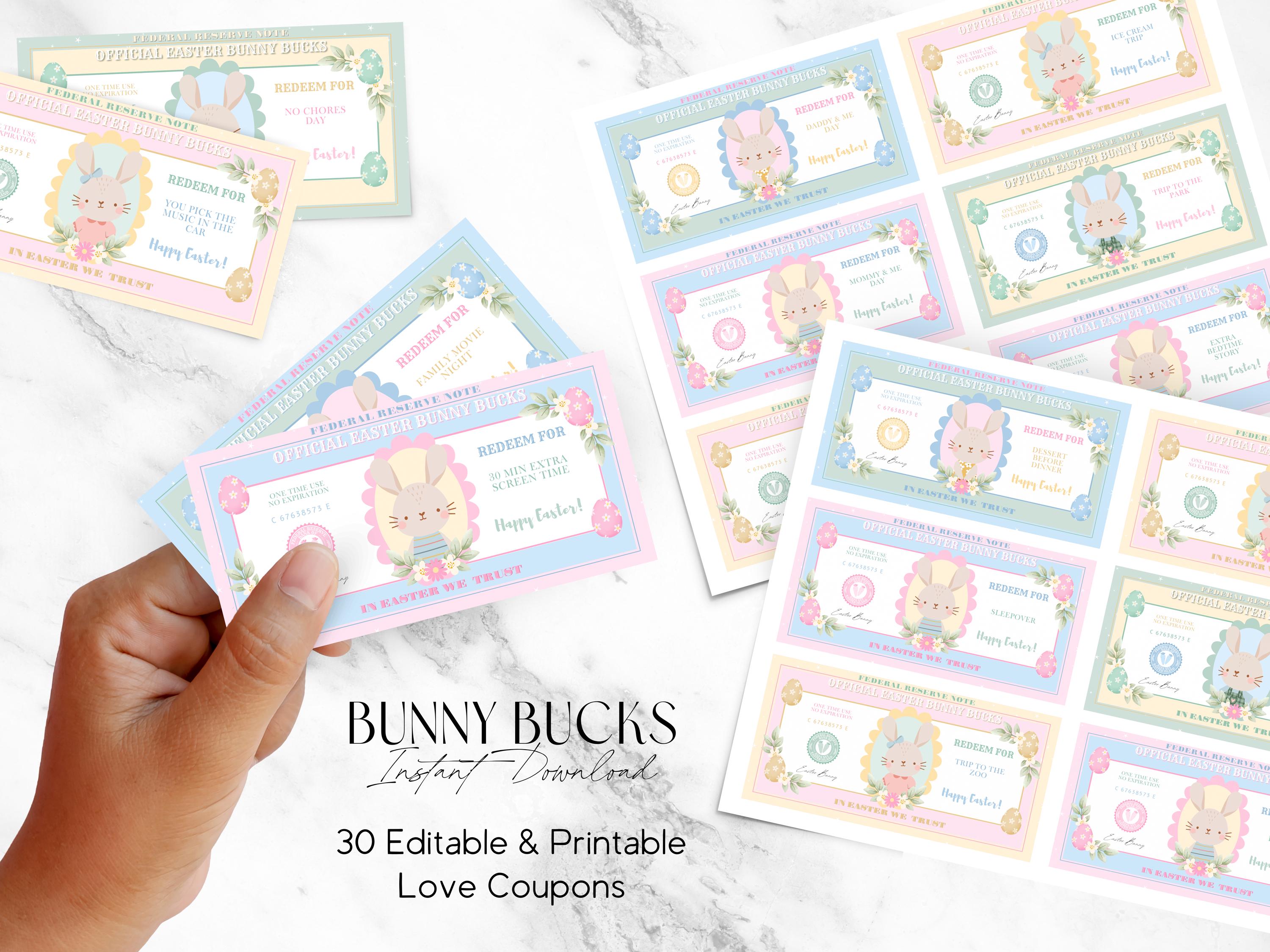 Easter Bunny Bucks Printables, Easter Play Money, Easter Egg Filler ...