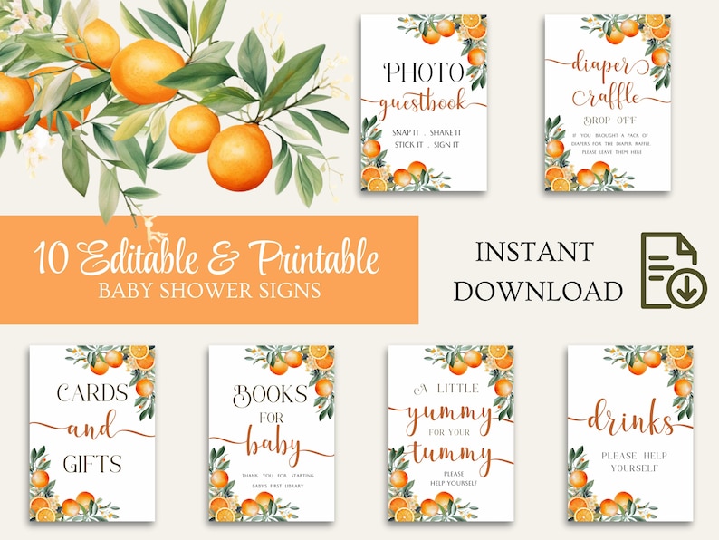 Little Cutie Baby Shower Signs Bundle: Clementine Theme (digital ...