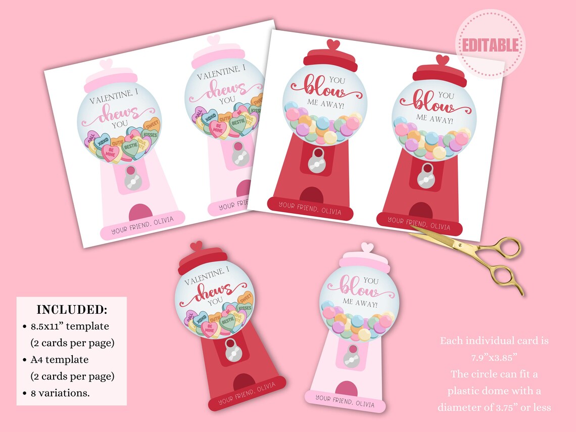 Bubblegum Valentine Cards: I Chews You Printable (digital Download) - Etsy