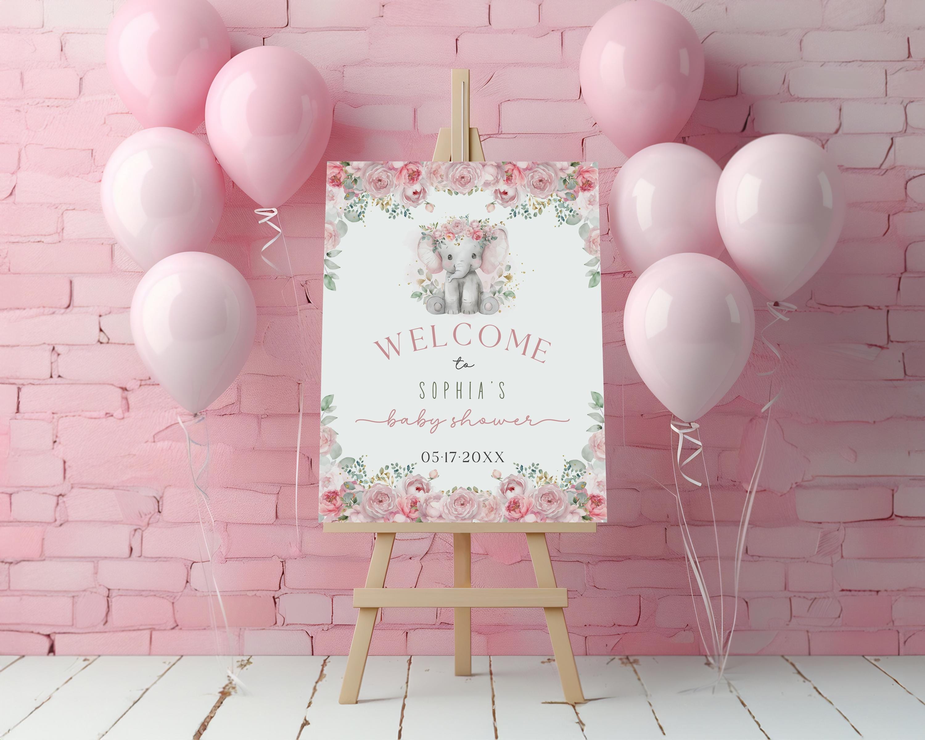 Pink Elephant Baby Shower Welcome Sign: Editable Template (digital ...