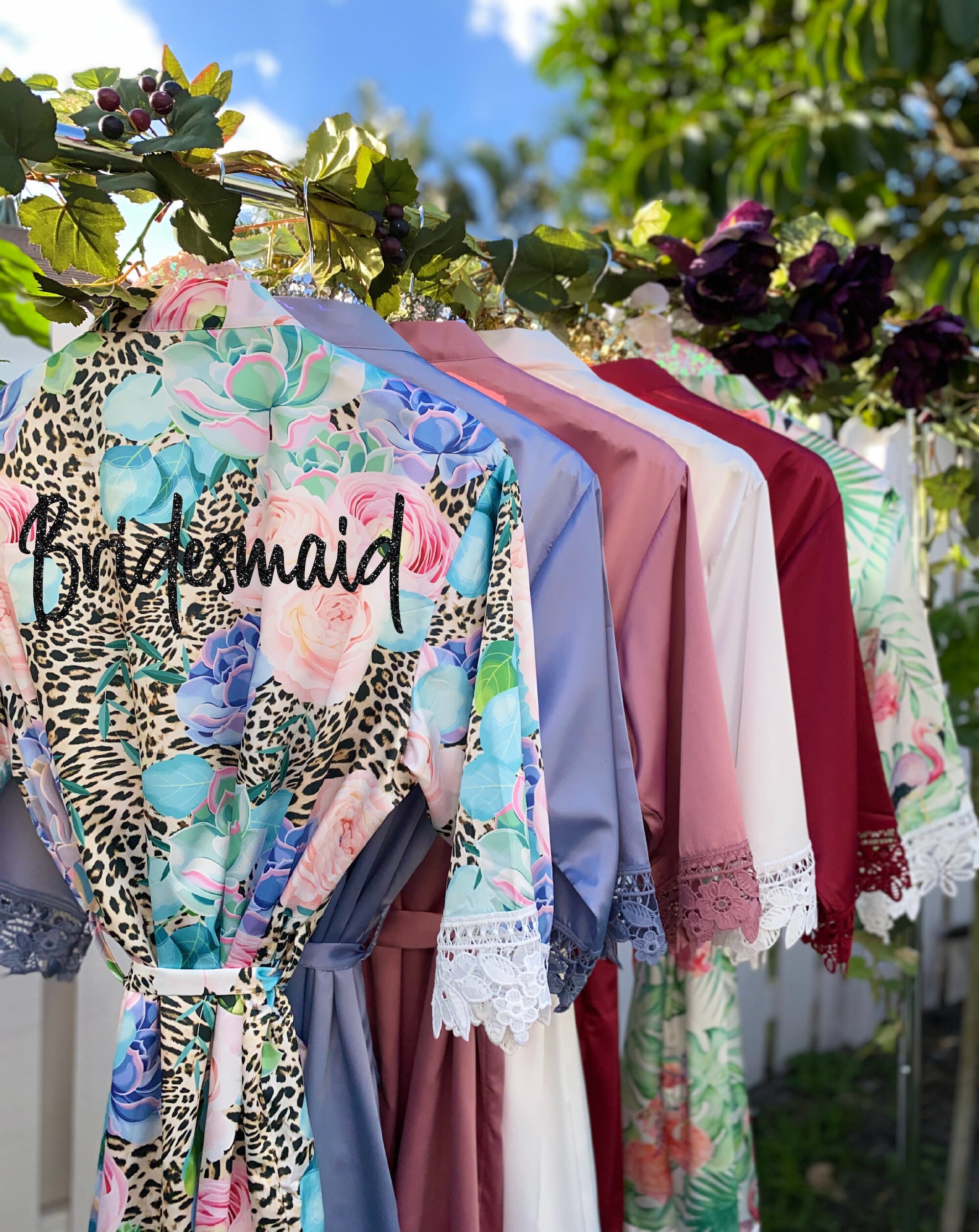 Tropical Leaf and Flamingo Robes Personalized Silk Robes | Etsy