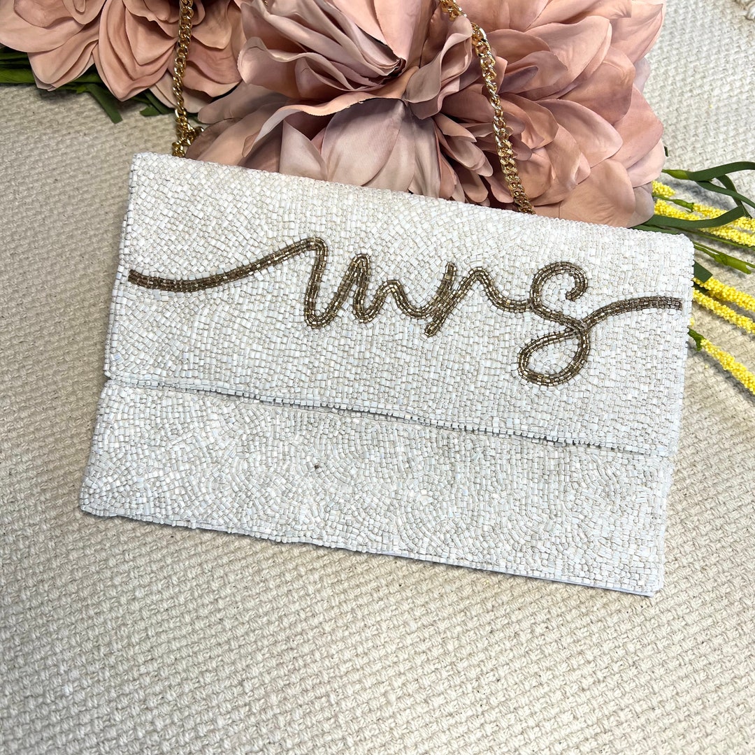 Mrs Beaded Crossbody Clutch, Elegant Purse for Bride, Wedding Day, Bag ...