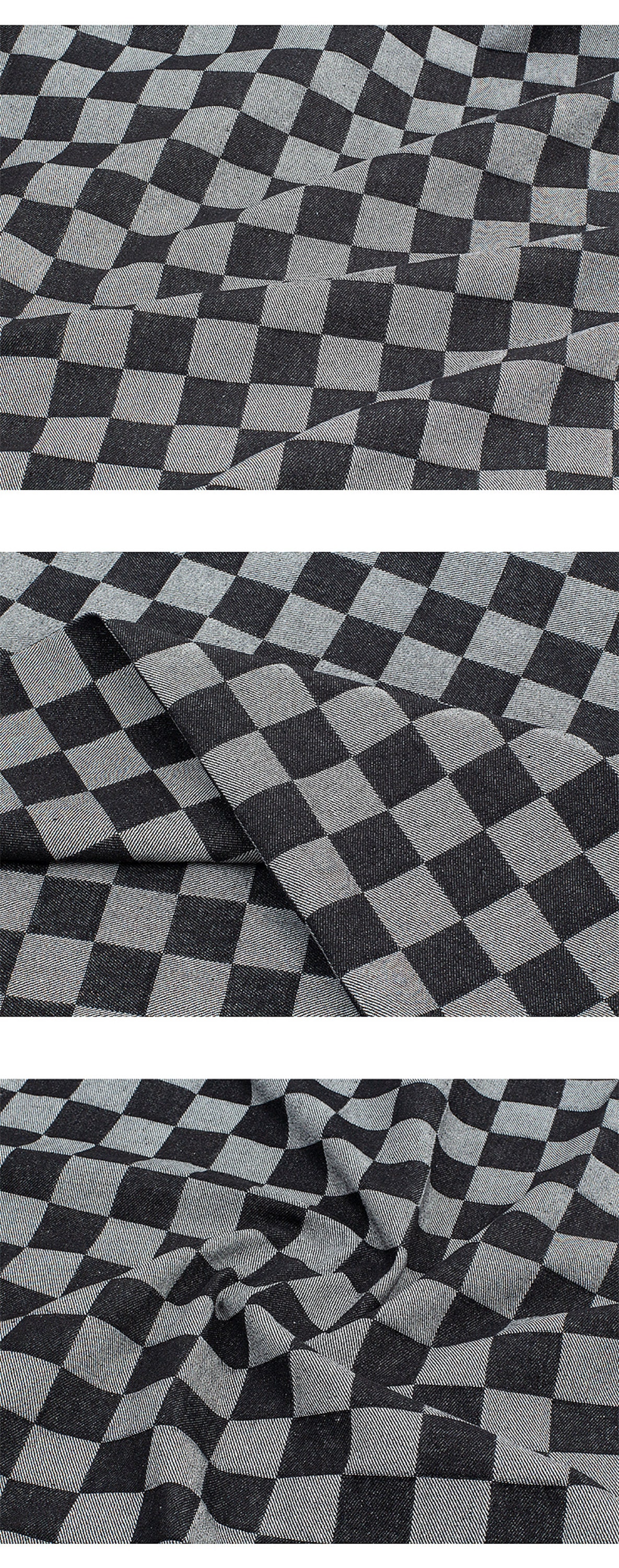 Checkerboard Denim Washed Thick Geometric Pattern Design Fabric Coat ...