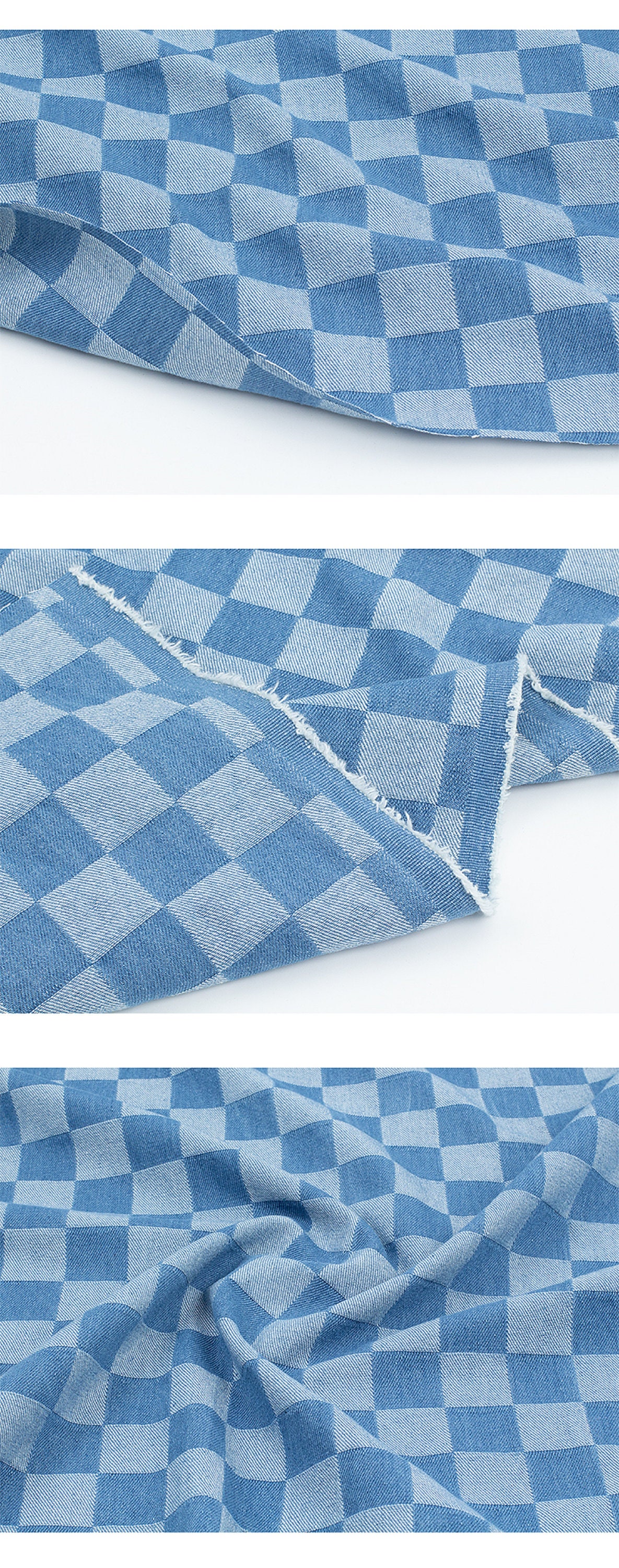 Checkerboard Denim Washed Thick Geometric Pattern Design Fabric Coat ...
