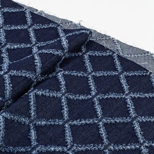 Blue Diamond Geometric Denim Fabric, Rhombic Washed Denim Fabric by ...