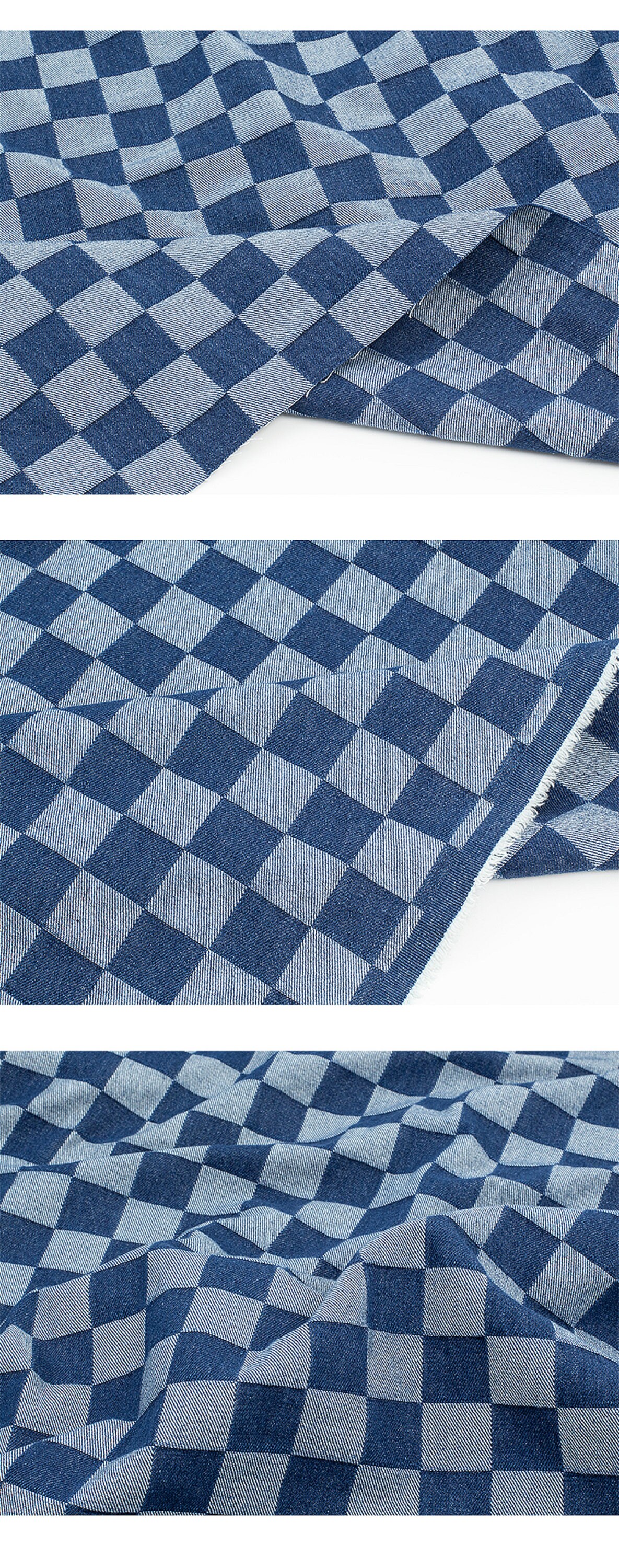 Checkerboard Denim Washed Thick Geometric Pattern Design Fabric Coat ...