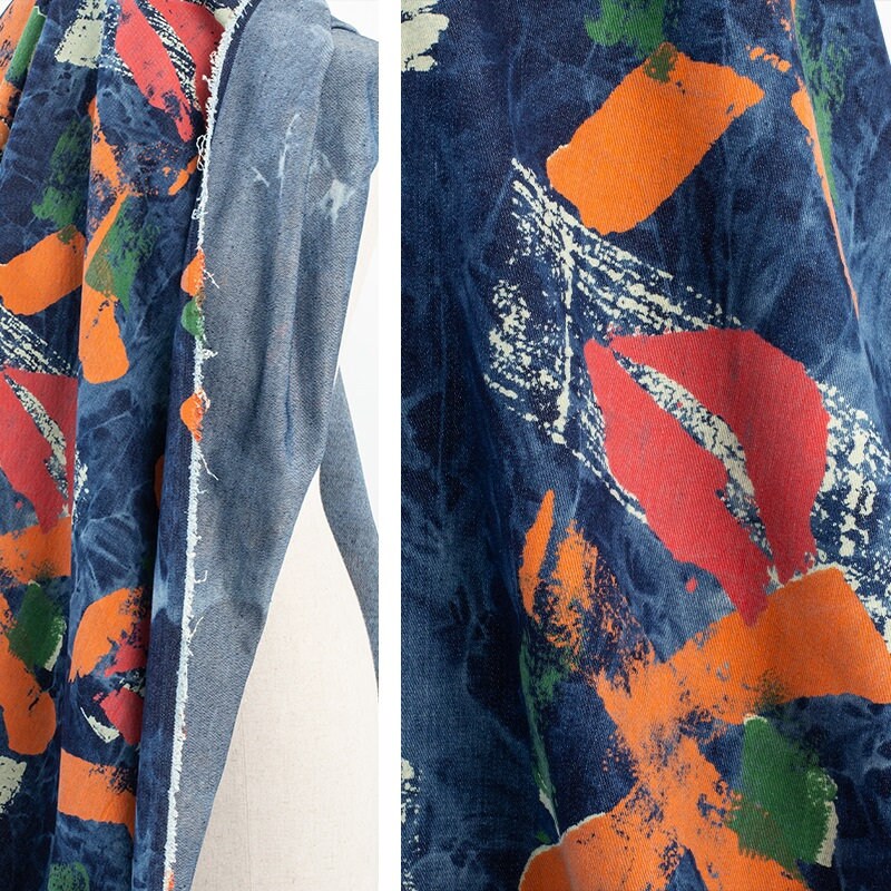 Eco Friendly Reactive Dye Big Lip Printed Stretch Denim Fabric Clothing ...