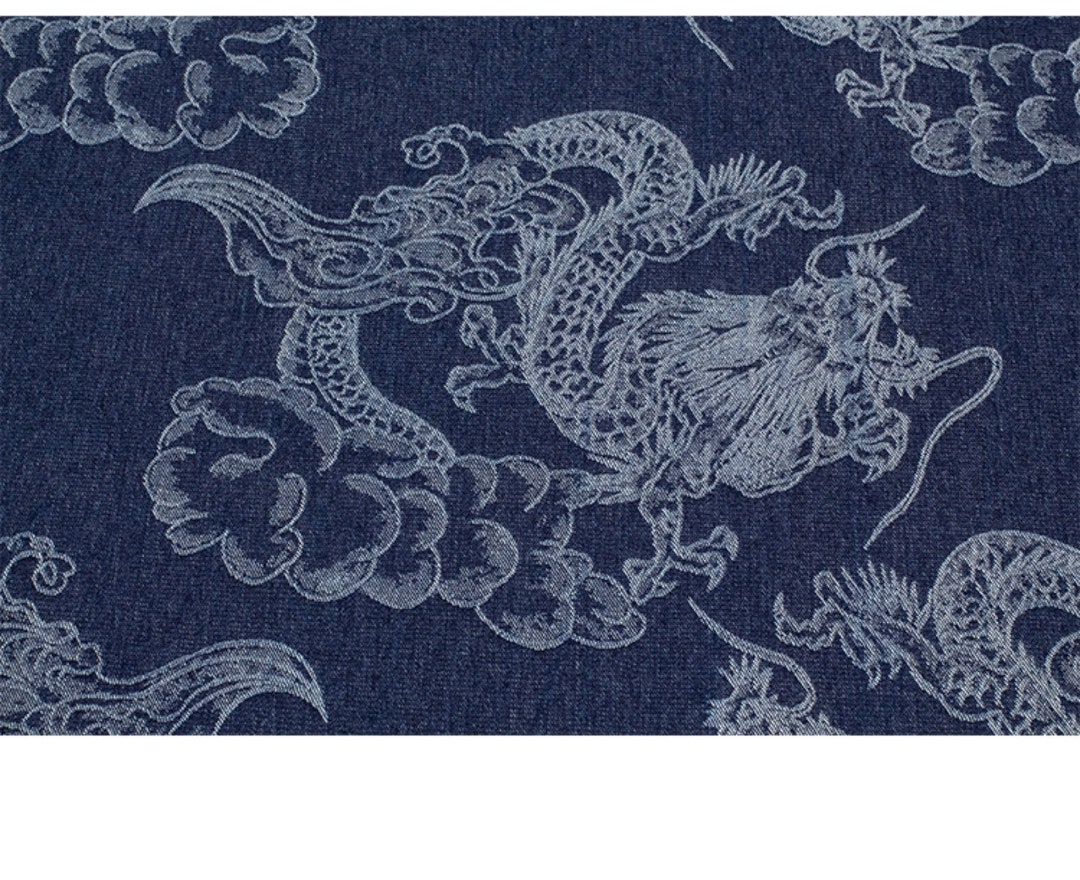 Dragon Jacquard Washed Treated Denim Fabric Handmade Diy Jacquard ...