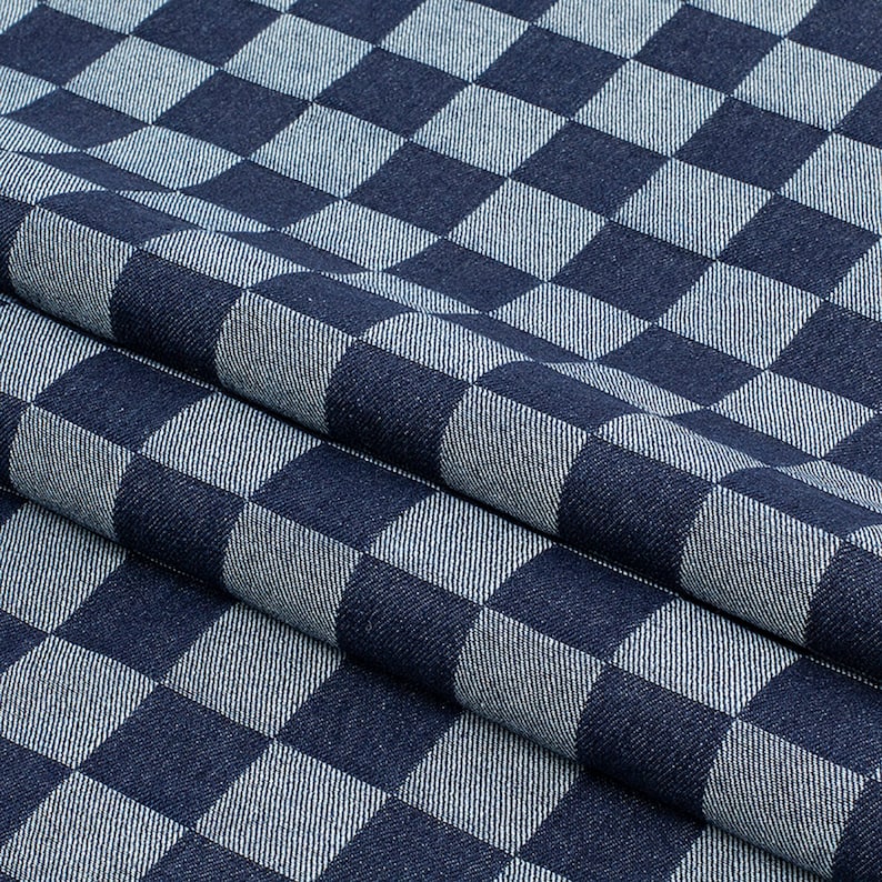 Checkerboard Denim Washed Thick Geometric Pattern Design Fabric Coat ...