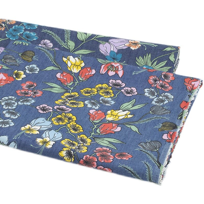 Thin Soft Floral Print Denim Fabric Wash Jeans Fabric Handmade - Etsy