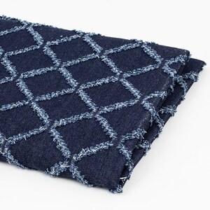 Blue Diamond Geometric Denim Fabric, Rhombic Washed Denim Fabric by ...