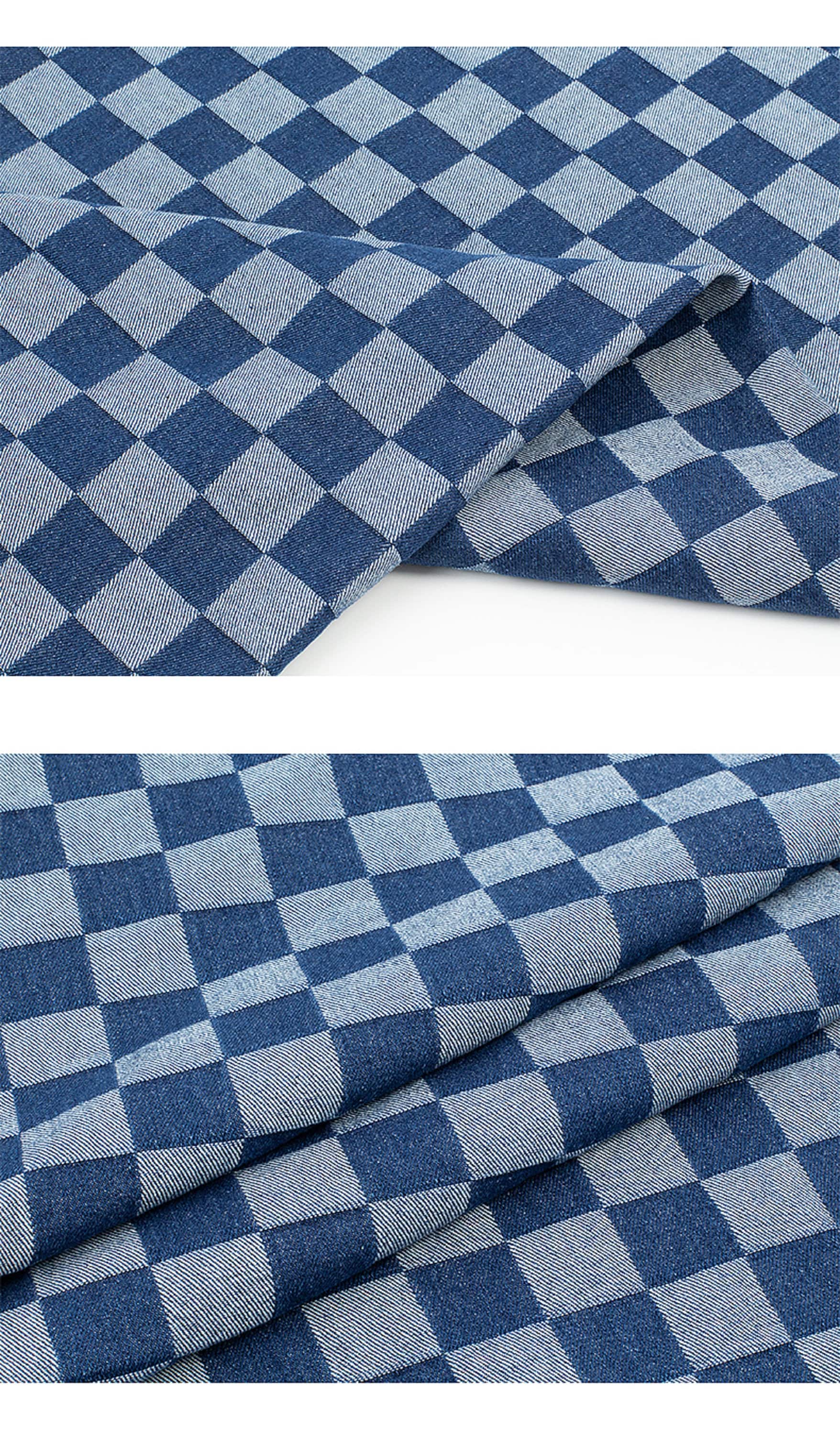 Checkerboard Denim Washed Thick Geometric Pattern Design Fabric Coat ...