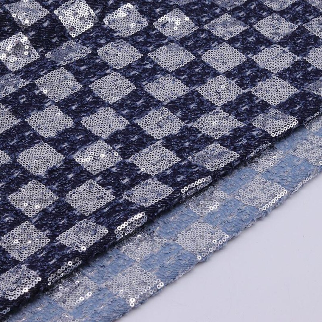 Chessboard Bead Embroidery Composite Denim Fabric Thick Elasticity for ...