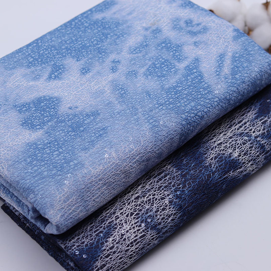 Shiny Ice Crack Washed Denim Fabric, Glitter Denim Fabric, Thin Soft ...