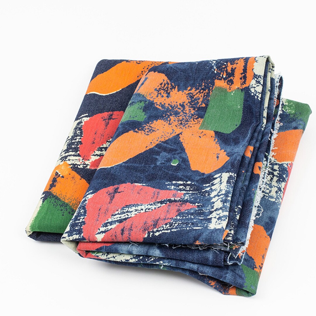 Eco Friendly Reactive Dye Big Lip Printed Stretch Denim Fabric Clothing ...