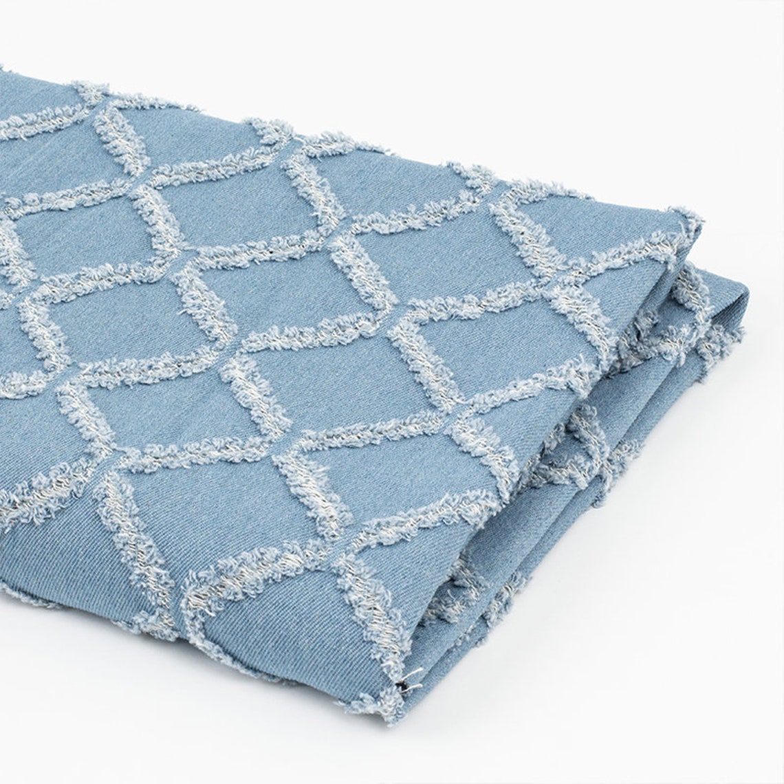 Blue Diamond Geometric Denim Fabric Rhombic Washed Denim - Etsy
