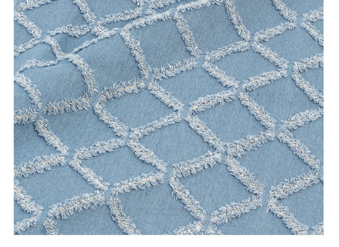 Blue Diamond Geometric Denim Fabric Rhombic Washed Denim - Etsy